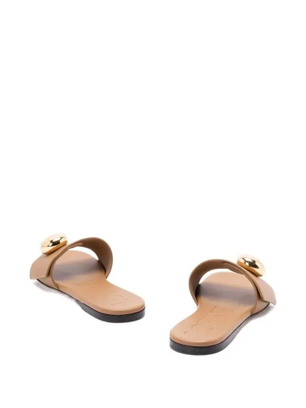 Loewe Pebble Leather Slides With Gold-tone Button Detail
