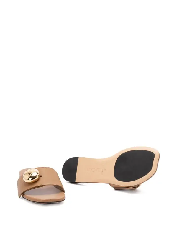 Loewe Pebble Leather Slides With Gold-tone Button Detail