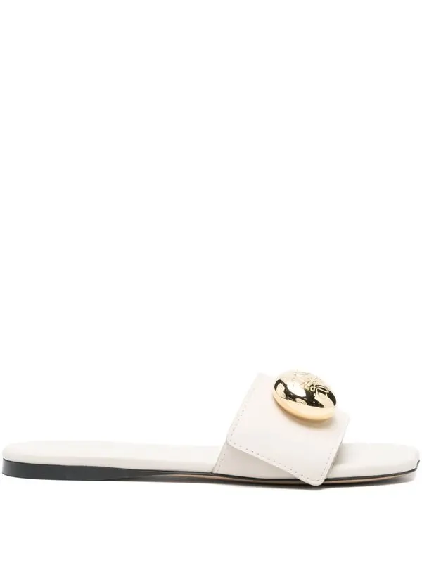 Loewe Pebble Leather Slides With Gold-tone Button Detail - Multicolor