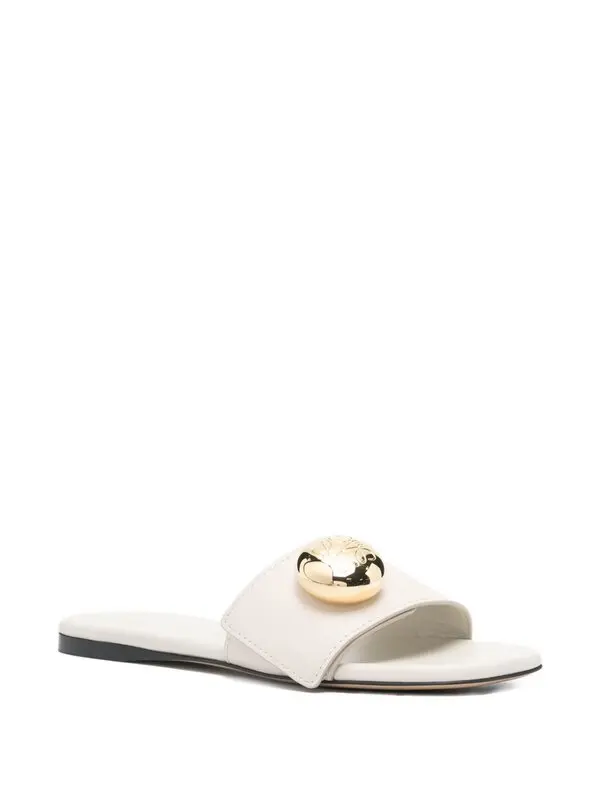 Loewe Pebble Leather Slides With Gold-tone Button Detail