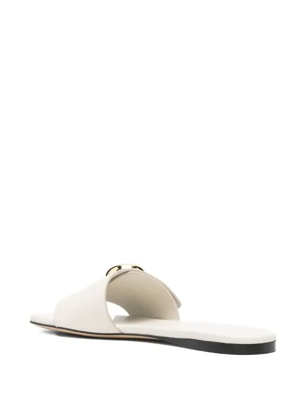 Loewe Pebble Leather Slides With Gold-tone Button Detail