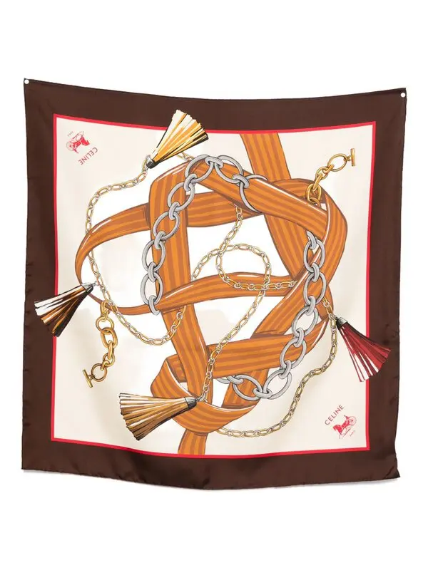 Celine Printed Silk Foulard With Chain And Tassel Detail - Multicolor