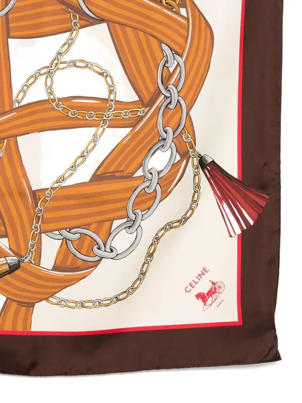 Celine Printed Silk Foulard With Chain And Tassel Detail - Multicolor