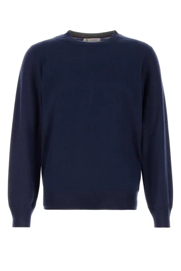 Brunello Cucinelli Navy Cashmere Blend Crew Neck Sweater
