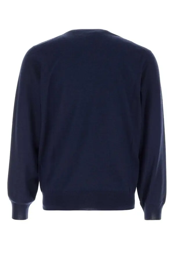 Brunello Cucinelli Navy Cashmere Blend Crew Neck Sweater