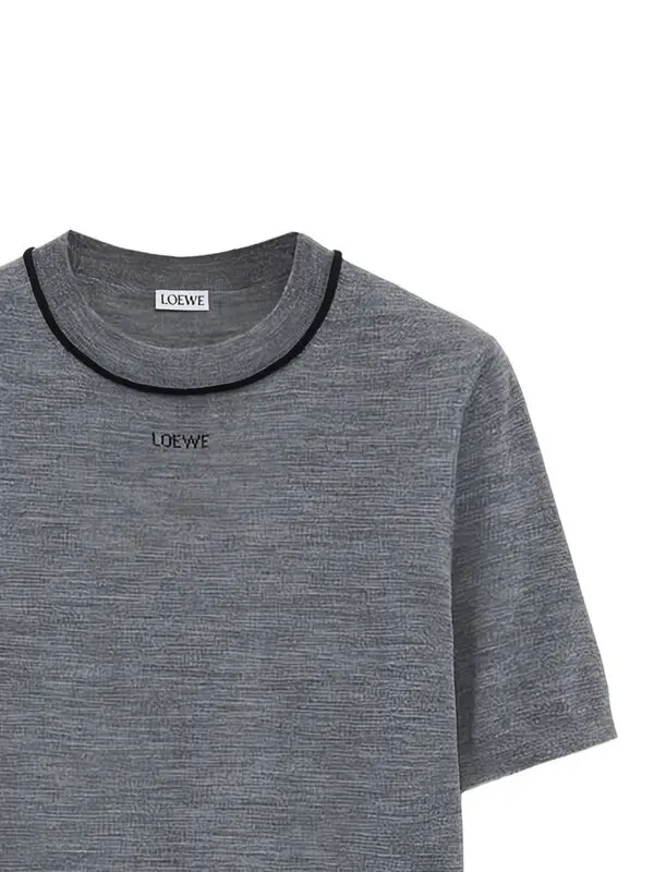 Loewe Grey Wool Crewneck Sweater With Contrasting Trim