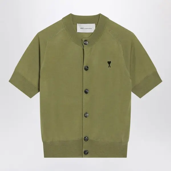 Ami Wool Cardigan With De Coeur Embroidery - Green