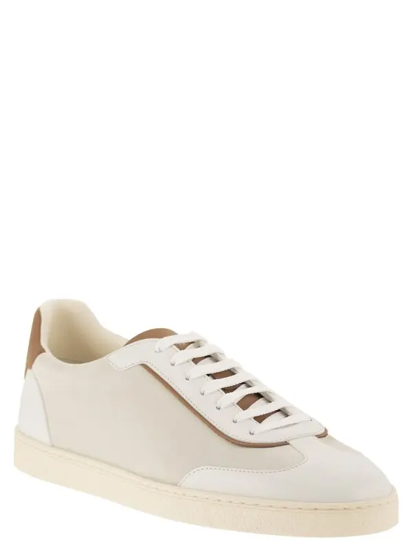 Brunello Cucinelli Low-top Leather And Suede Sneakers With Contrasting Details - White