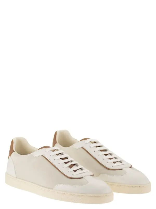 Brunello Cucinelli Low-top Leather And Suede Sneakers With Contrasting Details - White