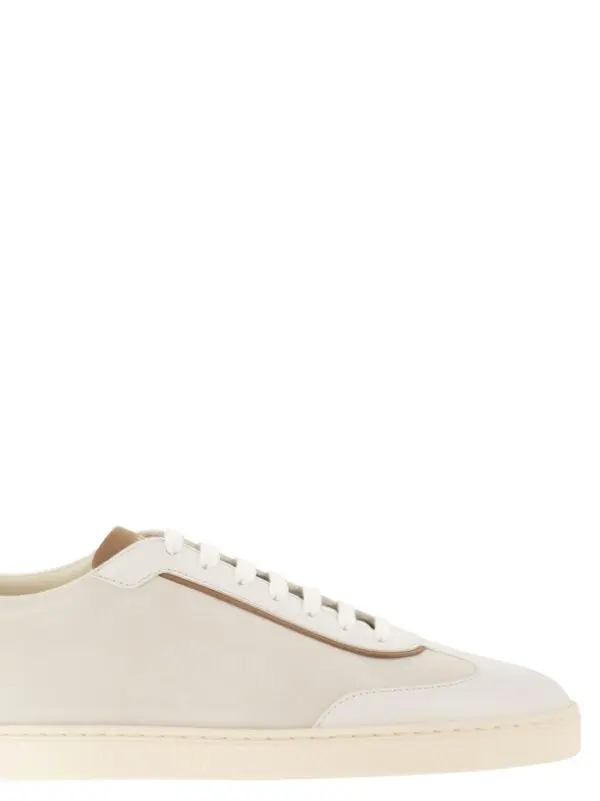 Brunello Cucinelli Low-top Leather And Suede Sneakers With Contrasting Details - White