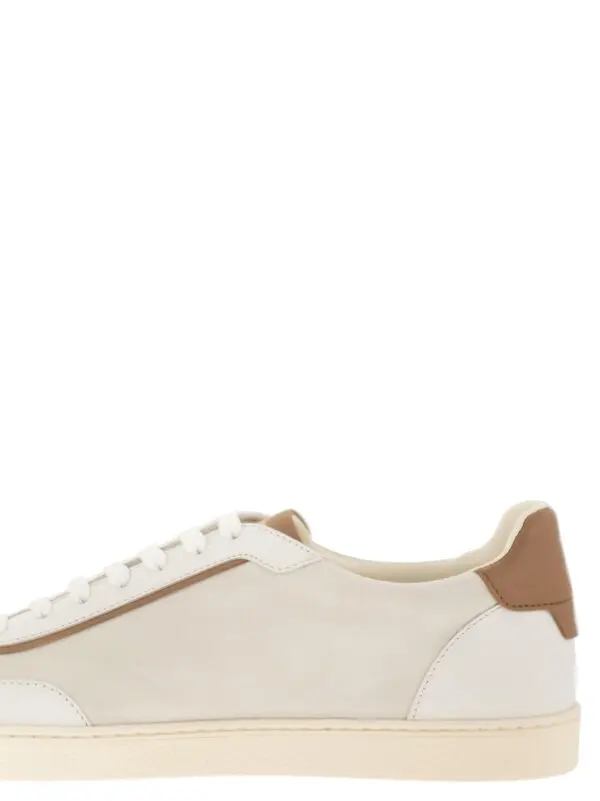 Brunello Cucinelli Low-top Leather And Suede Sneakers With Contrasting Details - White