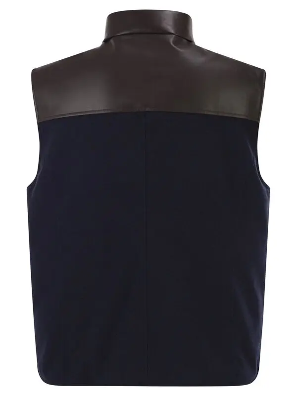 Brunello Cucinelli Wool Padded Gilet With Leather Trims And Shearling Collar - Multicolor
