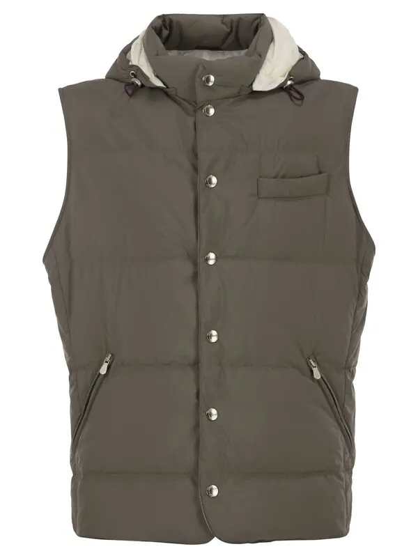 Brunello Cucinelli Padded Hooded Gilet In Technical Fabric - Multicolor