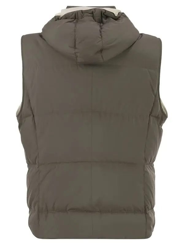 Brunello Cucinelli Padded Hooded Gilet In Technical Fabric - Multicolor