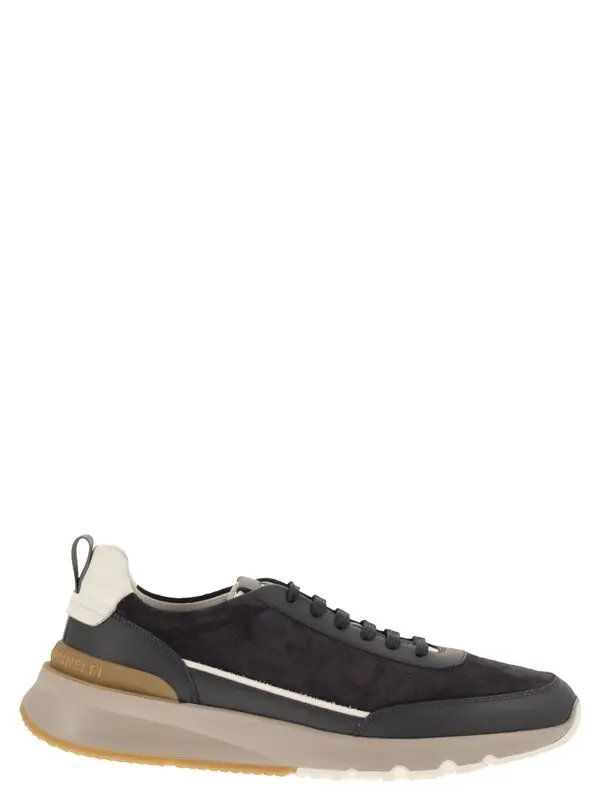 Brunello Cucinelli Runners In Washed Suede And Semi-gloss Calfskin - Multicolor