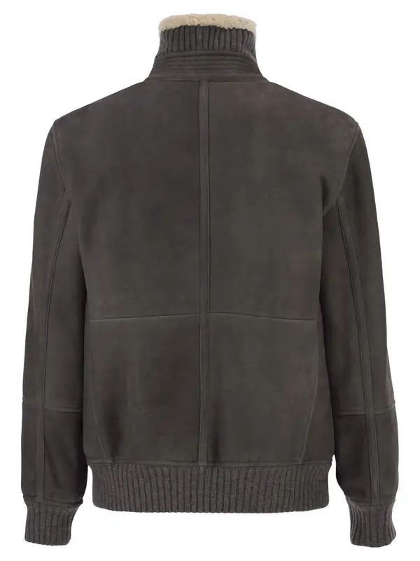Brunello Cucinelli Shearling Aviator Jacket With Cashmere Knit Details