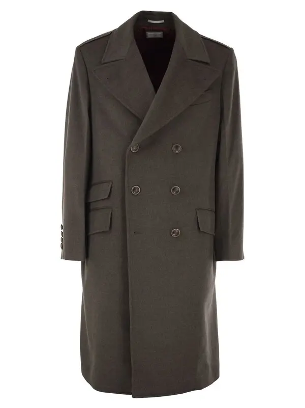 Brunello Cucinelli Double-breasted Pure Wool Tailored Coat - Brown
