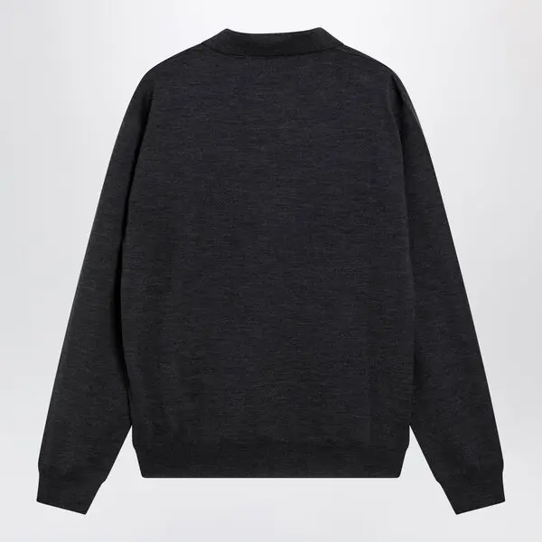Valentino Garavani Wool Polo Shirt With Vlogo Embroidery In Anthracite