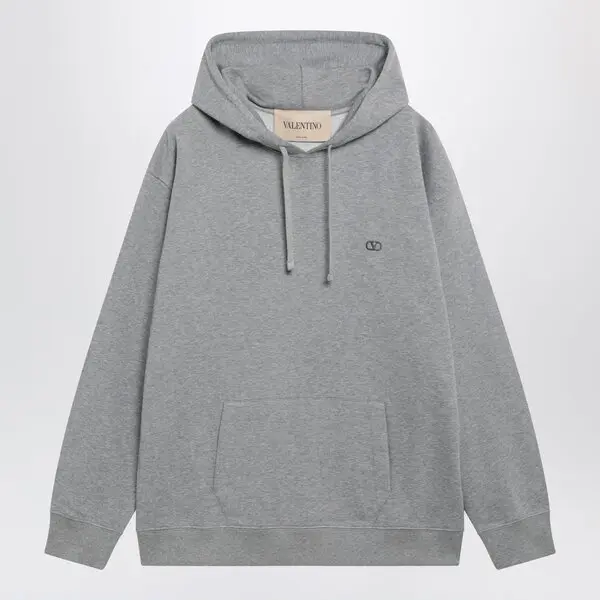 Valentino Garavani Vlogo Embroidered Cotton Hoodie - Gray