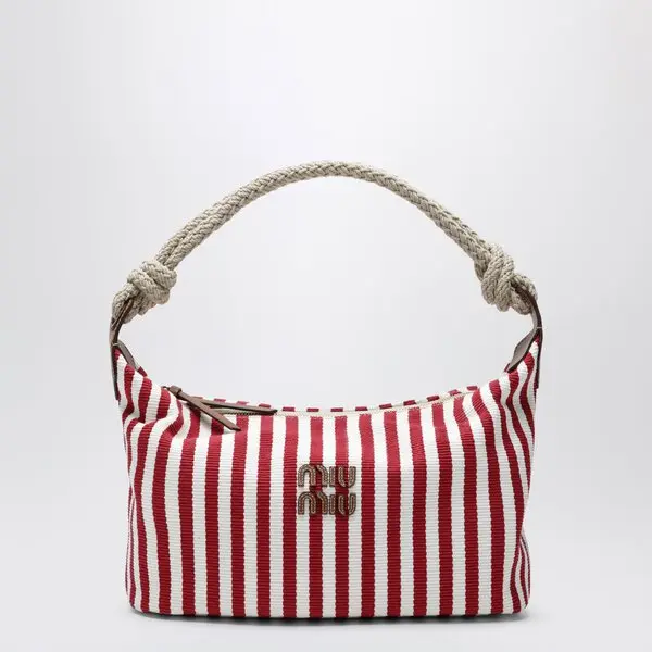 Miu Miu Striped Canvas Bag With Knotted Rope Handle - Red