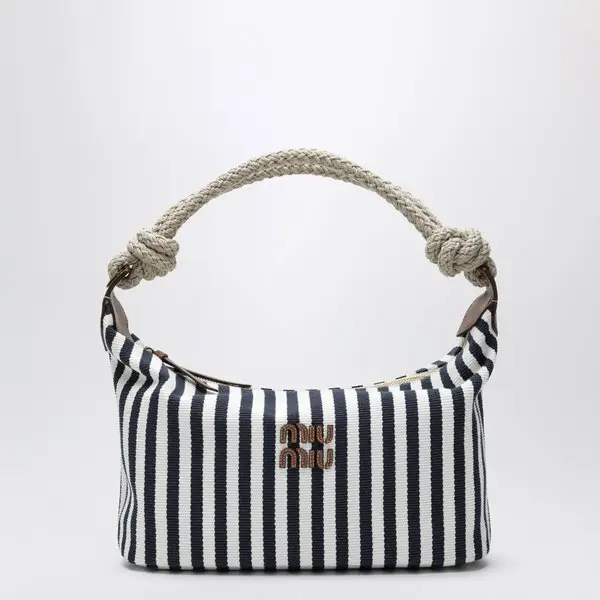 Miu Miu Striped Canvas Bag With Knotted Top Handle - Blue
