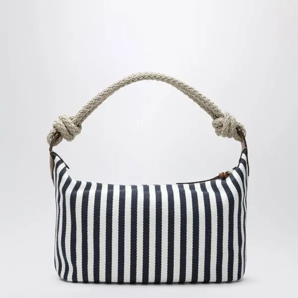 Miu Miu Striped Canvas Bag With Knotted Top Handle - Blue