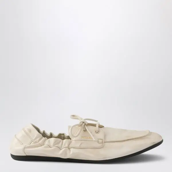 Prada Shuffle Boat Loafers In Antique-effect Leather - White