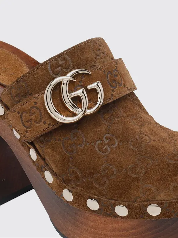 Gucci Suede Embossed Platform High Heel Clogs