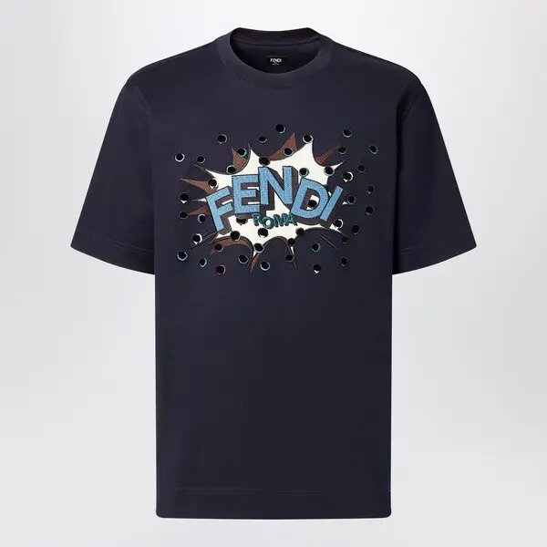 Fendi Dark Cotton T-shirt With Logo - Blue