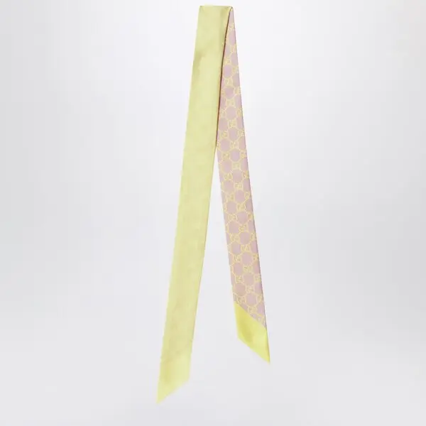 Gucci Slim Silk Scarf With Gg Motif In And Yellow - Pink