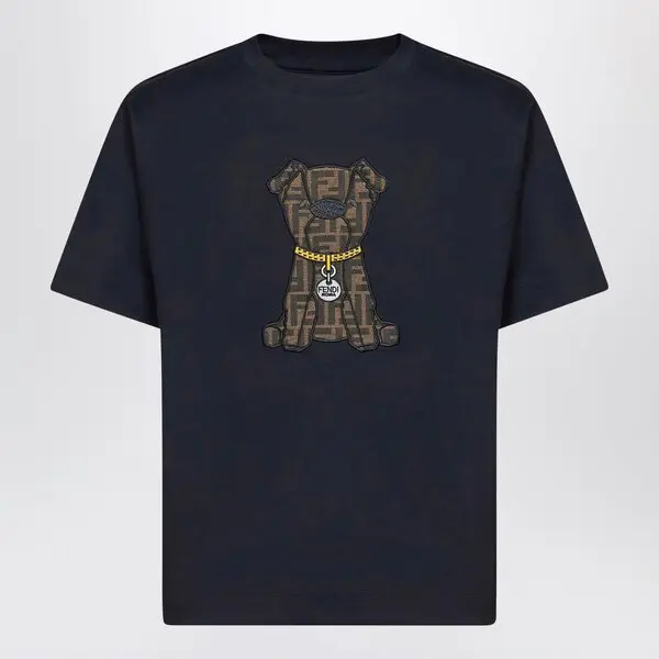 Fendi Dark Cotton T-shirt With Patch - Blue
