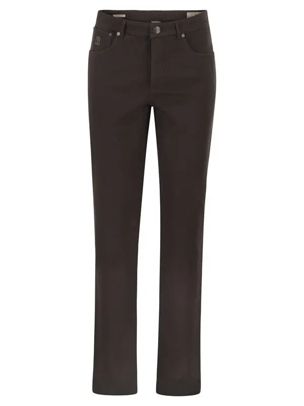 Brunello Cucinelli Garment-dyed Five-pocket Cotton Trousers - Brown