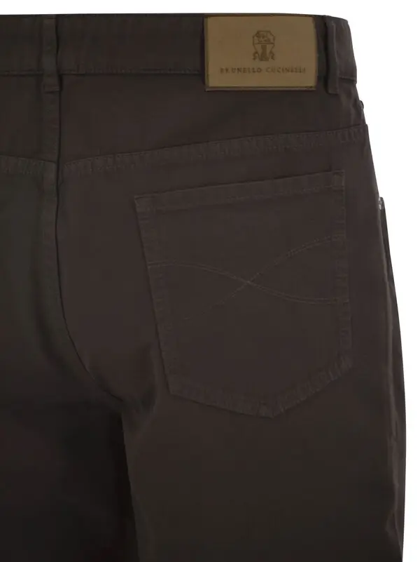 Brunello Cucinelli Garment-dyed Five-pocket Cotton Trousers - Brown