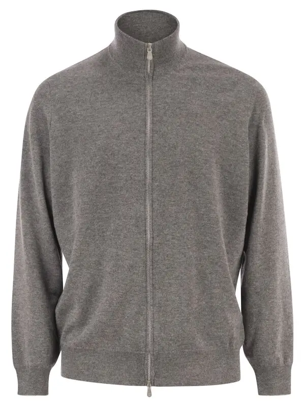 Brunello Cucinelli High-necked Zip-up Cashmere Cardigan - Gray