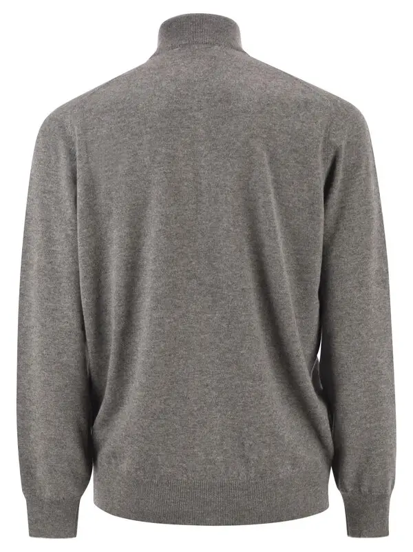 Brunello Cucinelli High-necked Zip-up Cashmere Cardigan - Gray