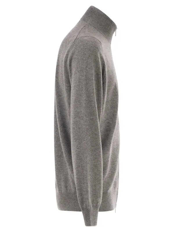 Brunello Cucinelli High-necked Zip-up Cashmere Cardigan - Gray