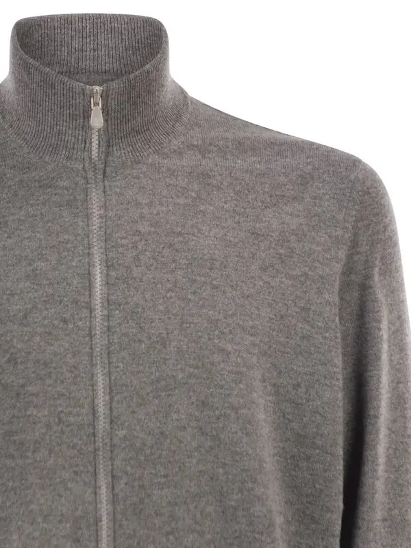 Brunello Cucinelli High-necked Zip-up Cashmere Cardigan - Gray