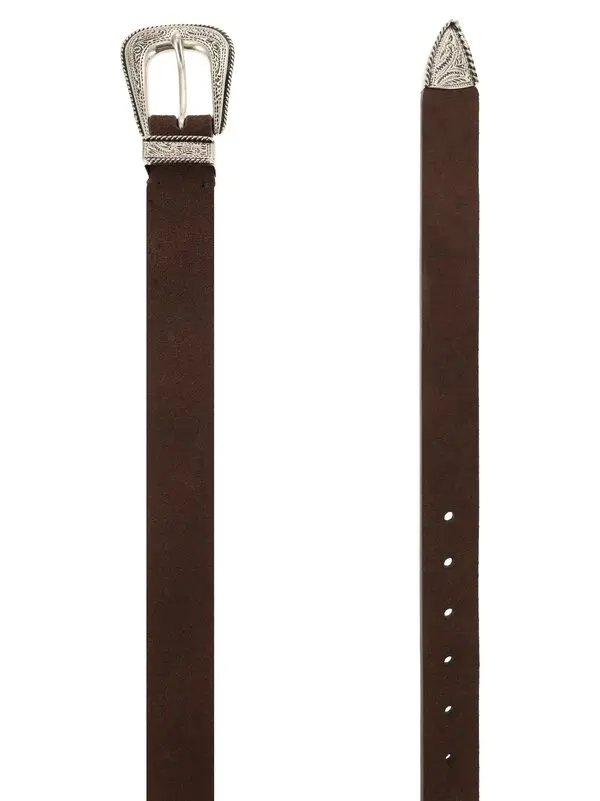 Brunello Cucinelli Suede Leather Belt With Engraved Western Buckle