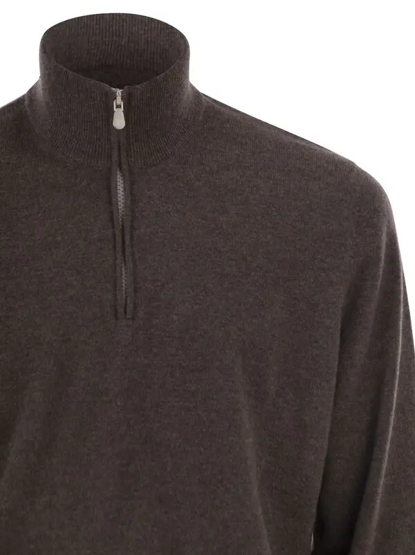 Brunello Cucinelli Cashmere Quarter Zip Sweater - Brown