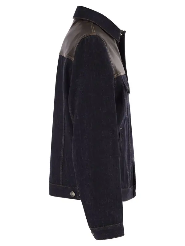 Brunello Cucinelli Cotton Denim Jacket With Leather Details