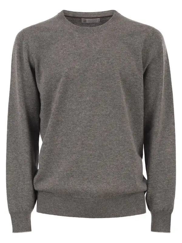 Brunello Cucinelli Pure Cashmere Crew Neck Sweater - Gray