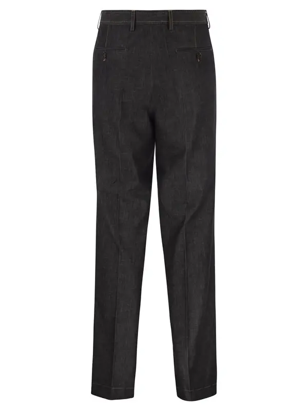 Brunello Cucinelli Tailored Cotton Denim Trousers With Pleats