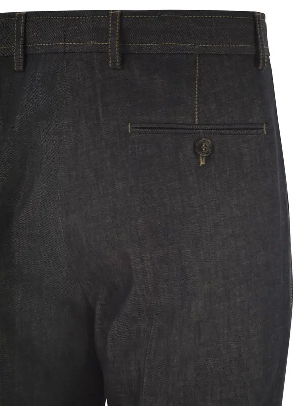 Brunello Cucinelli Tailored Cotton Denim Trousers With Pleats