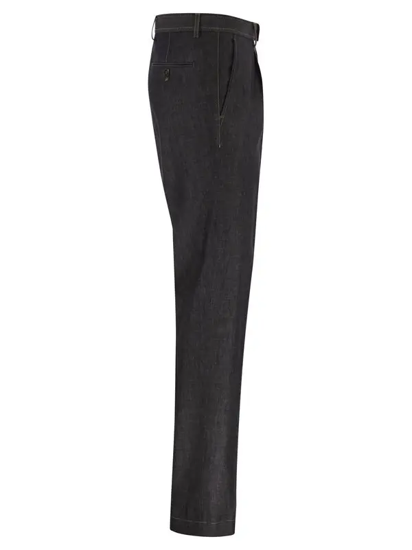 Brunello Cucinelli Tailored Cotton Denim Trousers With Pleats
