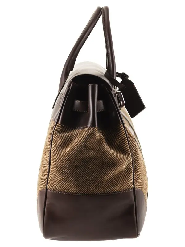 Brunello Cucinelli Herringbone And Leather Weekender Bag