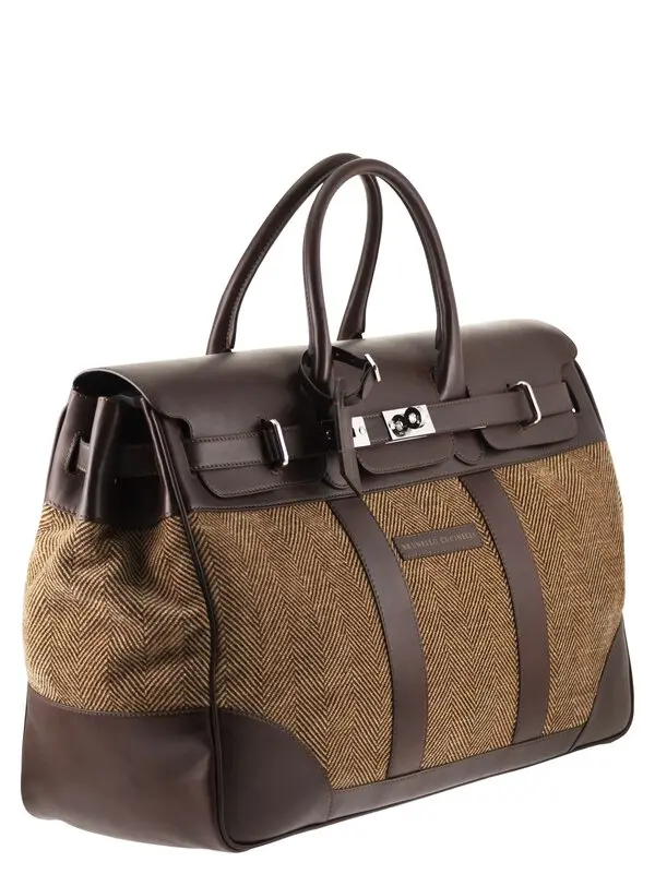 Brunello Cucinelli Herringbone And Leather Weekender Bag