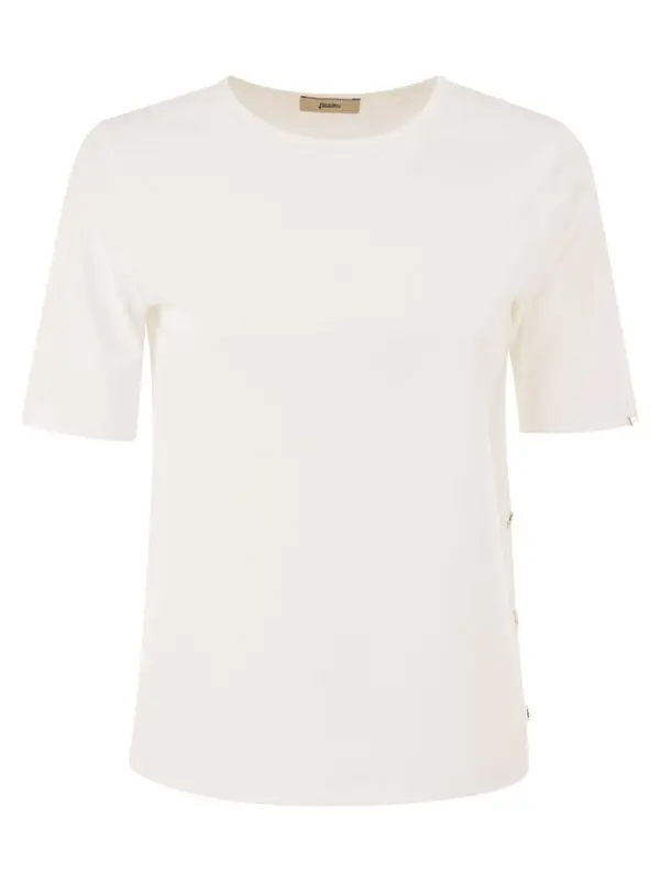 Herno Cotton T-shirt With Logo Buttons - White