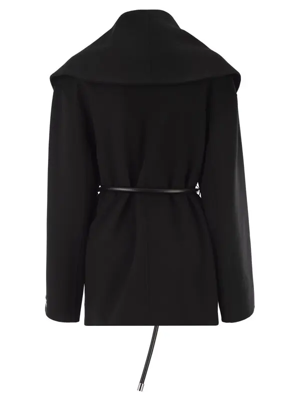 Sportmax Virgin Wool Wrap Short Coat With Shawl Collar