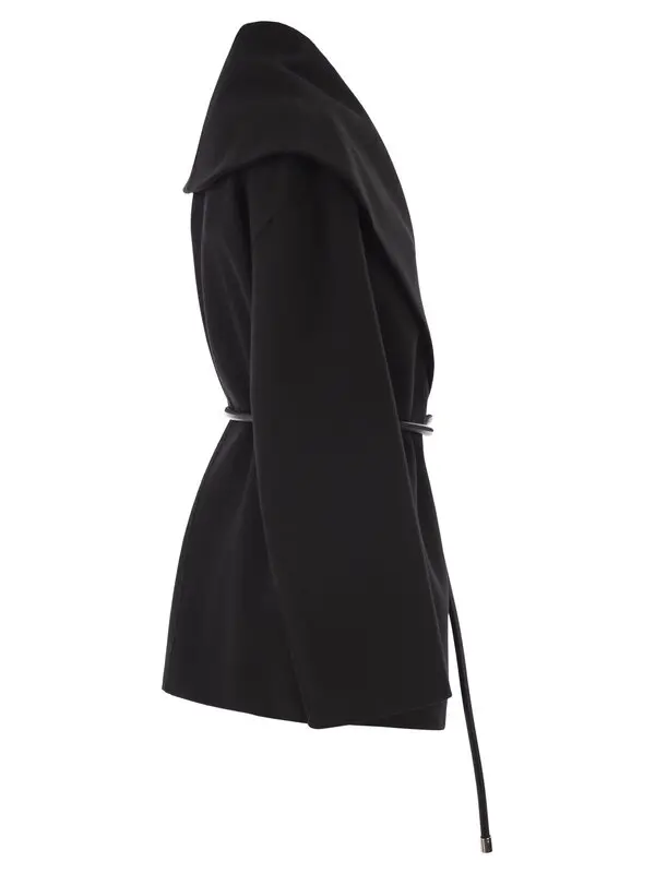 Sportmax Virgin Wool Wrap Short Coat With Shawl Collar