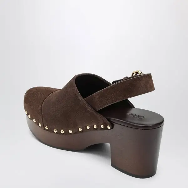 Chloé Suede Calfskin Wedge Clogs - Brown